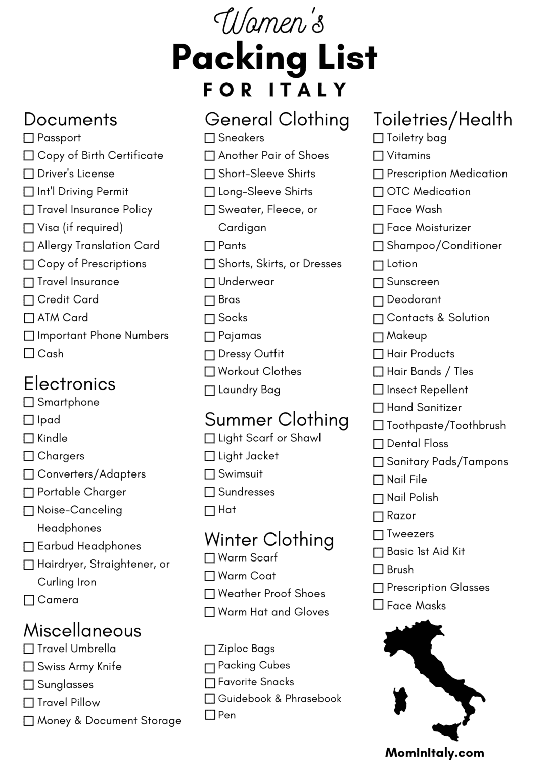 ITALY PACKING LIST – Tips and Advice Based on 20+ Years of Experience ...